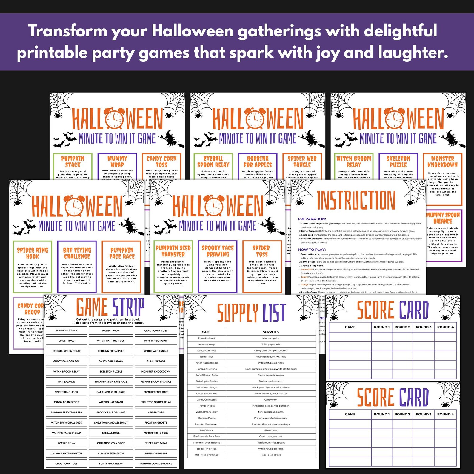 Halloween One Minute Games Bundle, Halloween Minute to Win It Games for ...