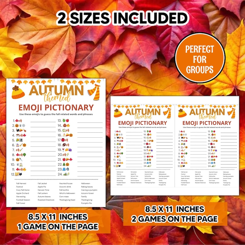 Fall Emoji Pictionary Game | Printable Autumn Games | Fall Time ...