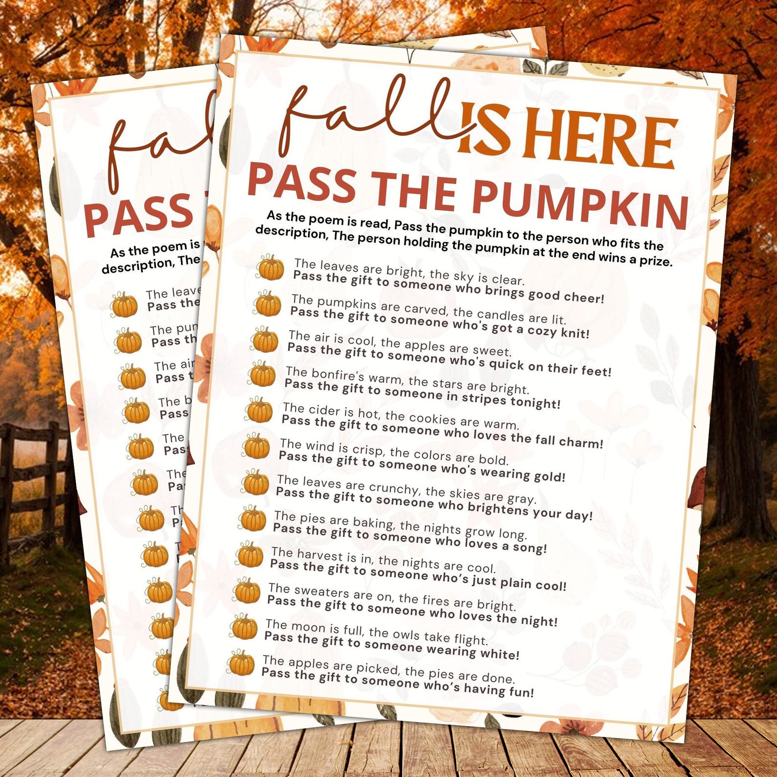 Fall Pass the Pumpkin Game | Printable Autumn Activity (digital ...