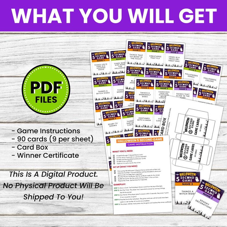 Halloween 5 Second Game Printable Halloween Game Halloween Activity for ...