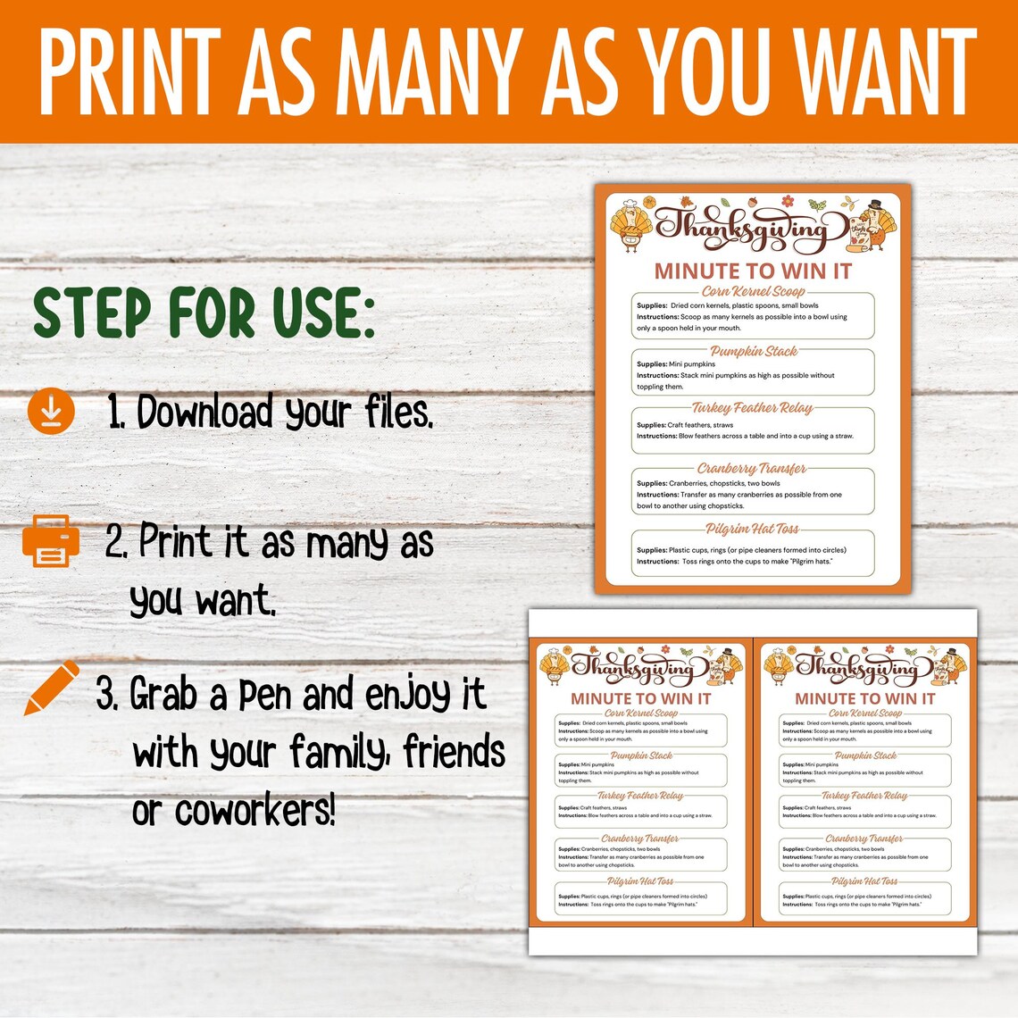 Thanksgiving Minute to Win It Games, Printable Party Activity (digital ...