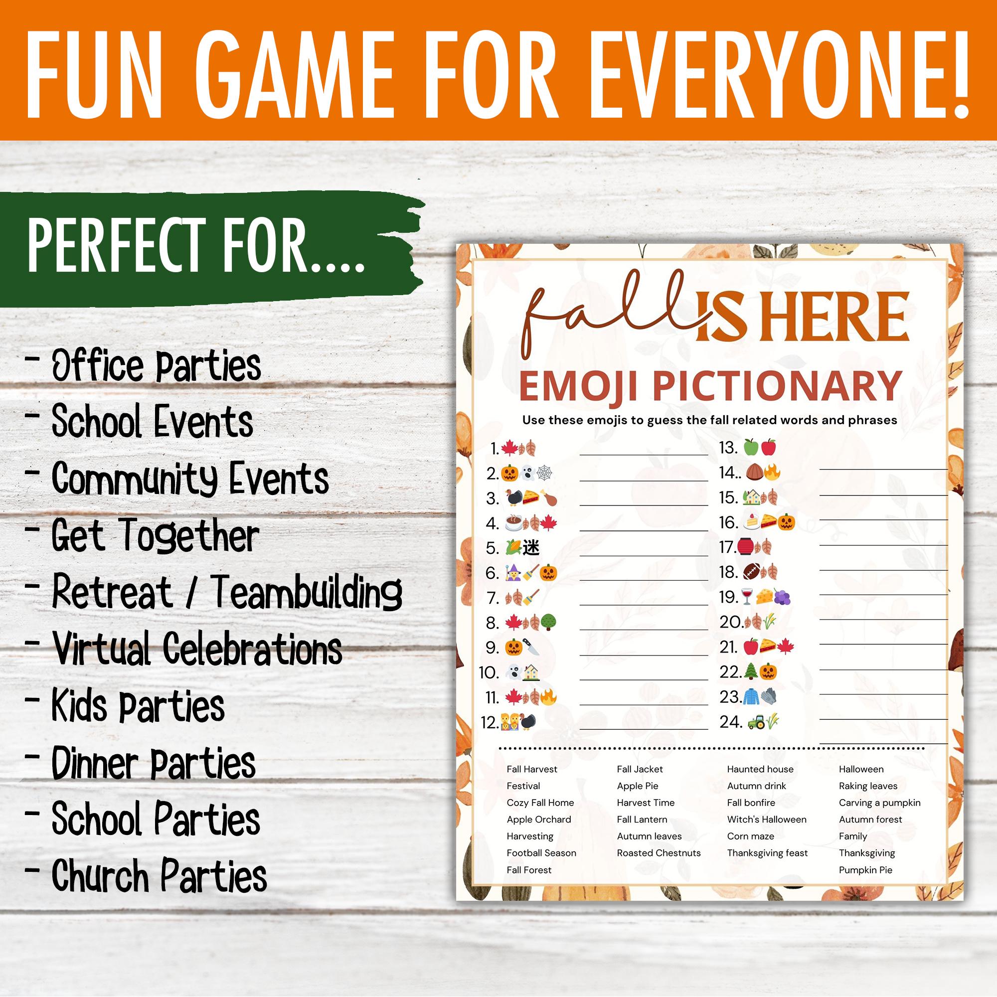 Fall Emoji Pictionary Game | Printable Autumn Activity (digital ...