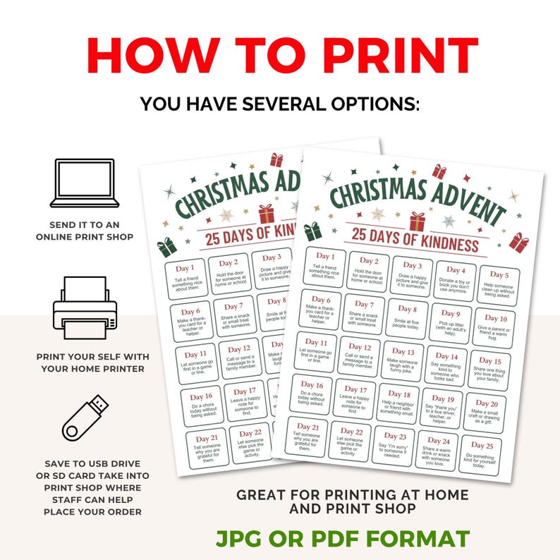 Christmas Kindness Advent Calendar: Family Activity Template (editable ...
