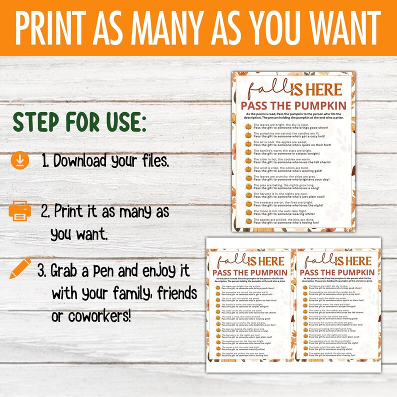 Fall Pass the Pumpkin Game | Printable Autumn Activity (digital ...