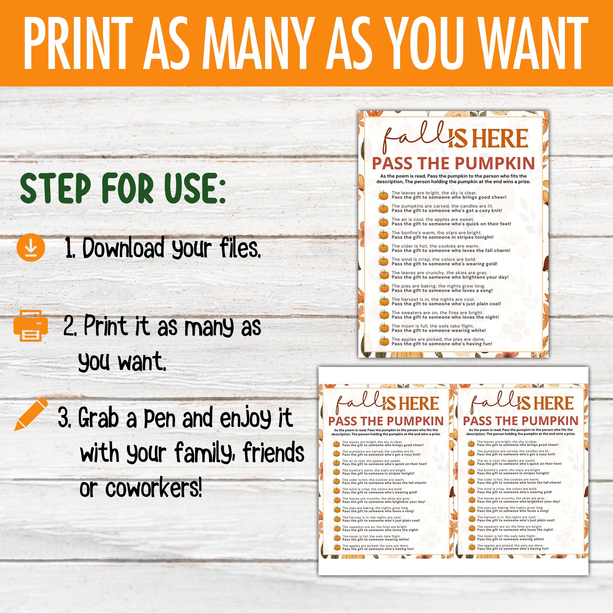 Fall Pass the Pumpkin Game | Printable Autumn Activity (digital ...