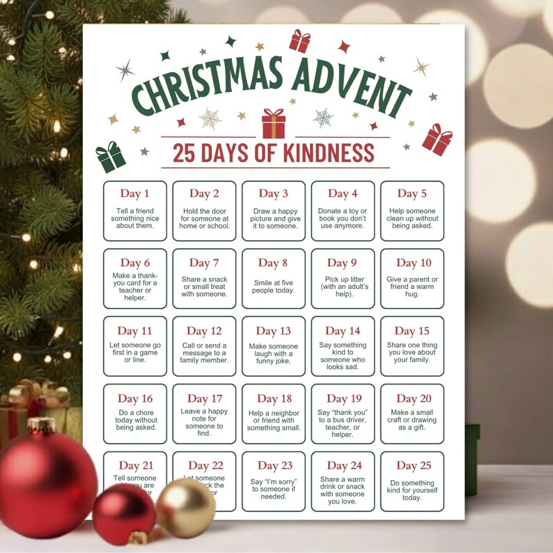 Christmas Kindness Advent Calendar: Family Activity Template (editable ...