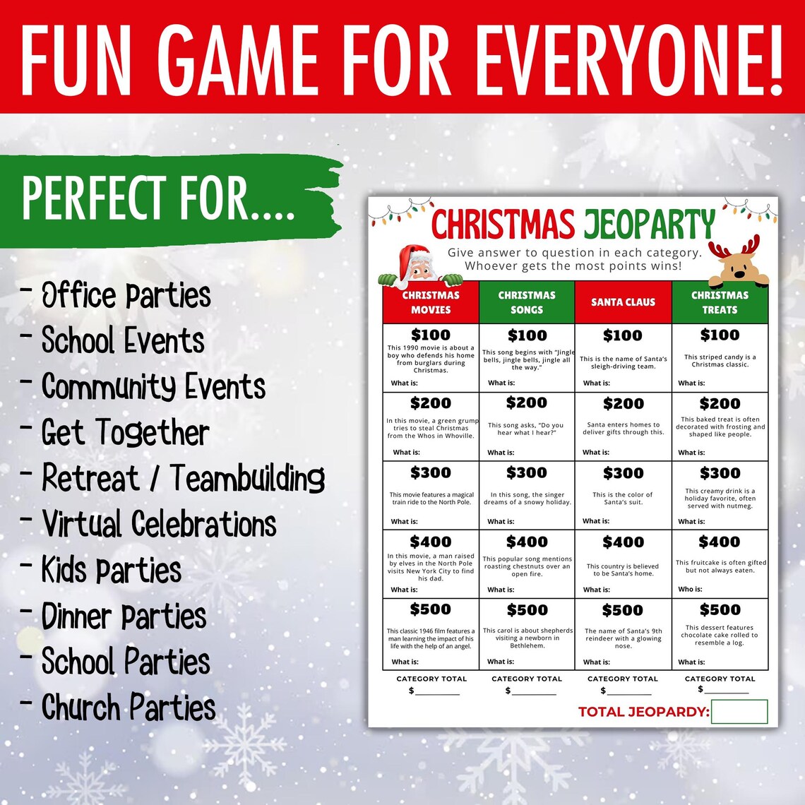 Christmas Jeopardy Game, Holiday Trivia (printable PDF) - Etsy