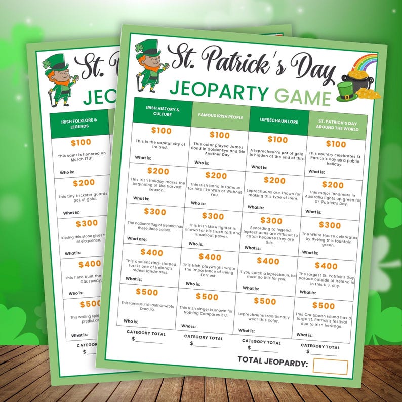 St Patricks Day Jeopardy Game, Printable Trivia (digital Download) - Etsy