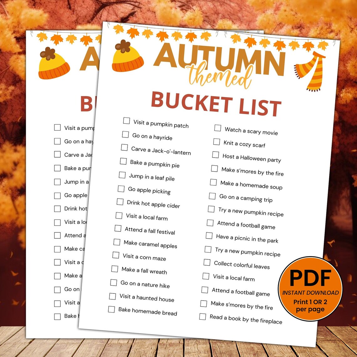 Autumn Bucket List Printable, Fall Bucket List Template, Editable Fall ...
