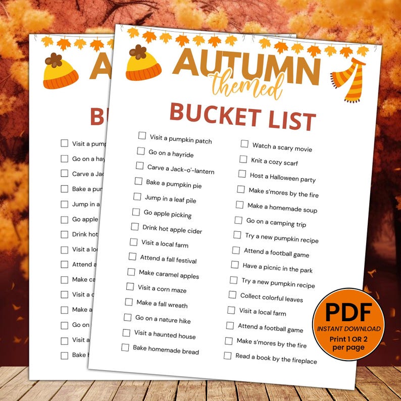 Autumn Bucket List Printable, Fall Bucket List Template, Editable Fall Bucket List, Autumn ...