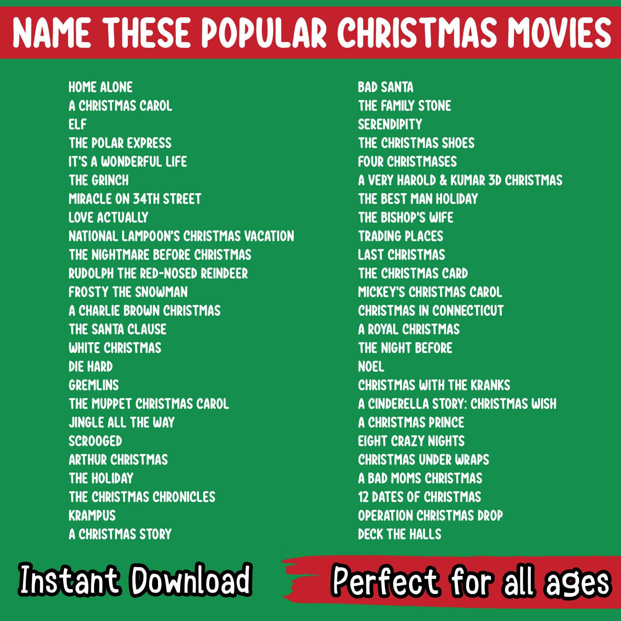 Christmas Name the Movie Game, Printable Christmas Party Game, Guess ...