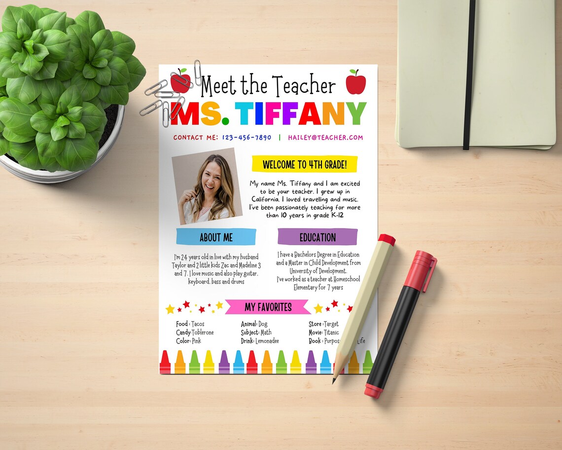 Colorful Meet the Teacher Editable Template Letter Flyer Set - Etsy