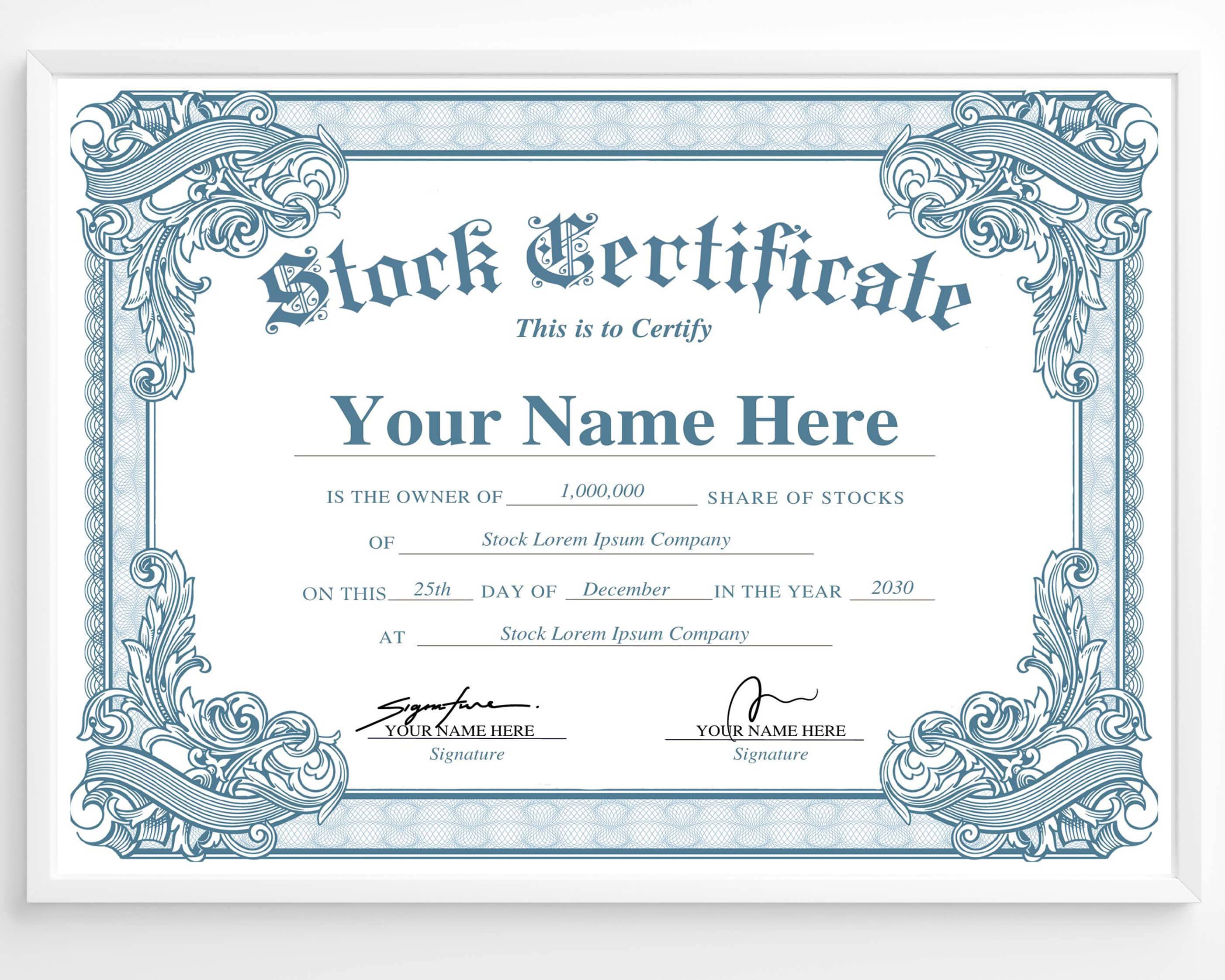 Elegant Stock Certificate Template - Editable and Customizable - Etsy