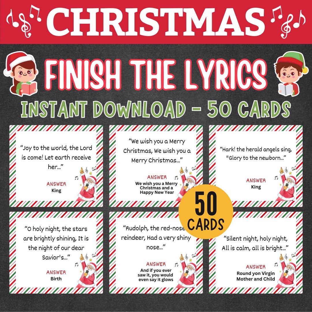 Christmas Carol Finish the Lyric Game, Christmas Games, Holiday Finish ...