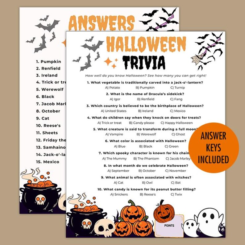 Halloween Trivia Game, Printable Party Quiz (digital Download) - Etsy