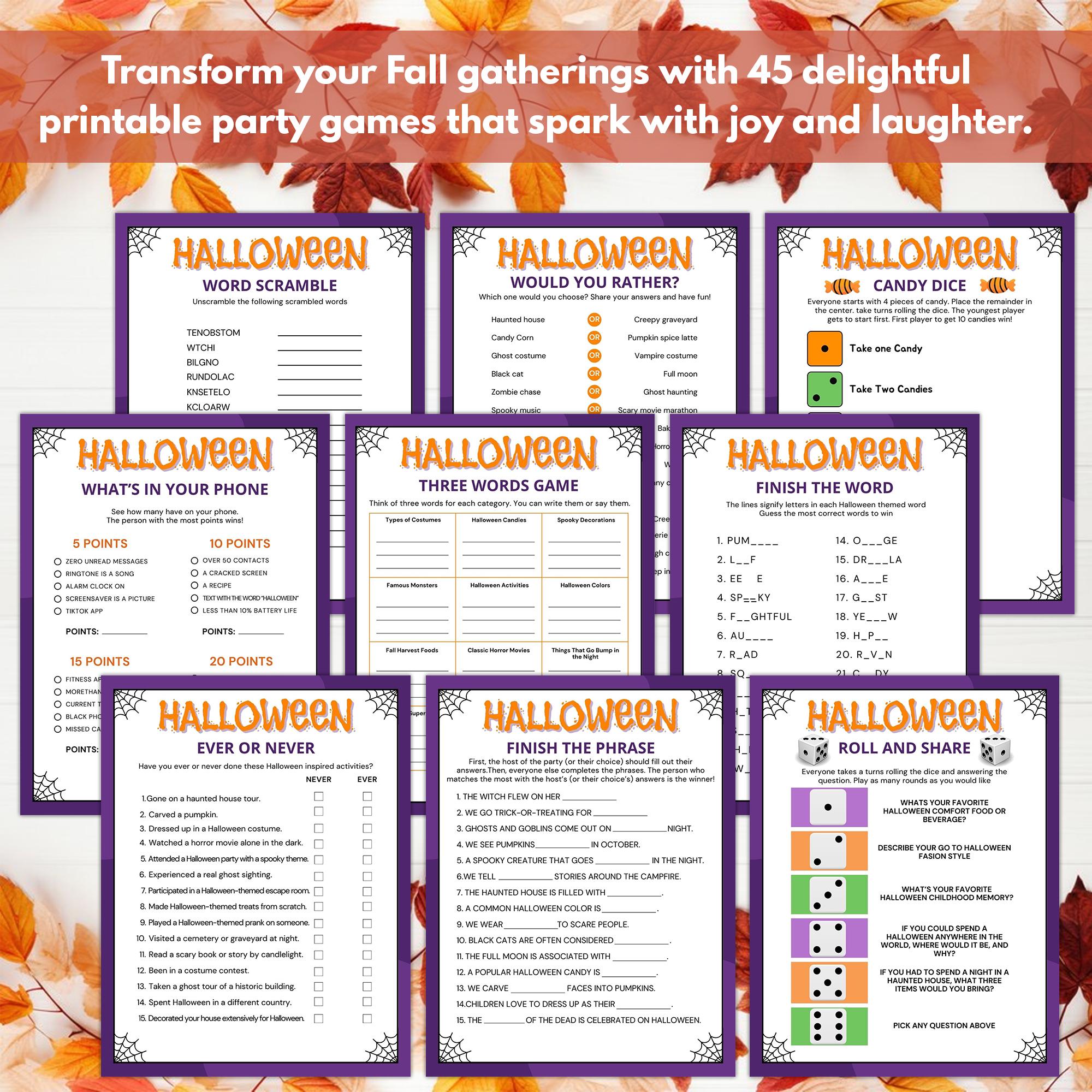 Halloween Printable Game Bundle | Halloween Party Games | Halloween ...