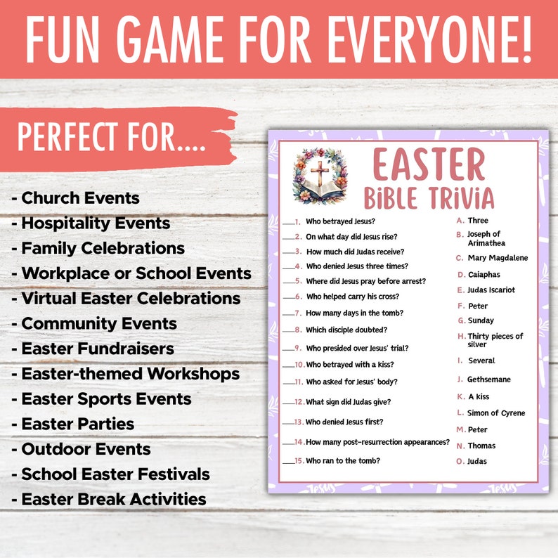 Easter Bible Trivia Printable Party Games, Easter Religious Games ...