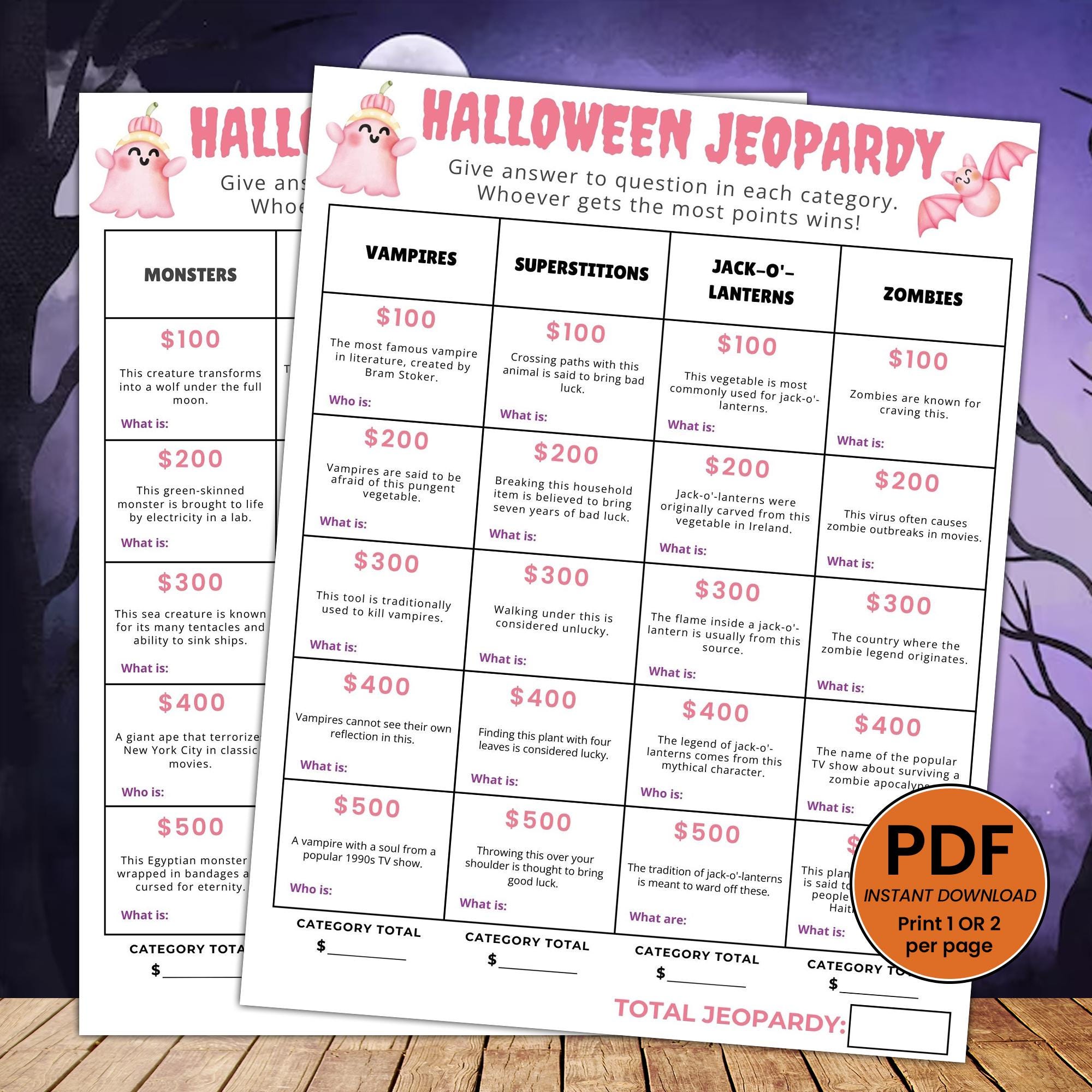 Halloween Jeoparty Game | Halloween Family Game | Printable Halloween ...