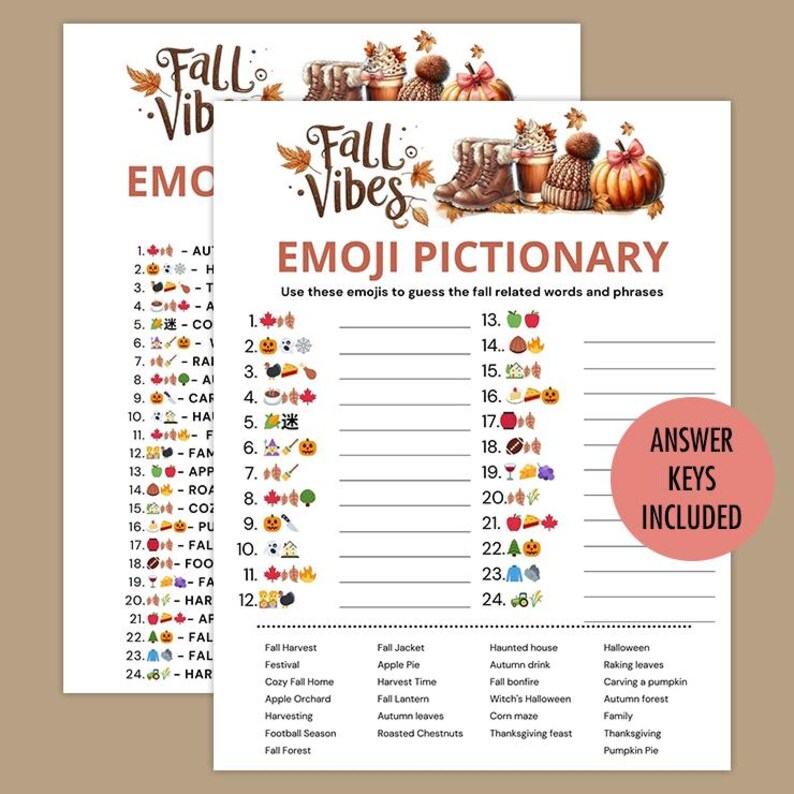 Fall Emoji Pictionary Game | Printable Autumn Games | Fall Time ...