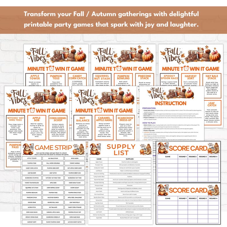 Fall Minute to Win It Games, Autumn Group Party Games for Kids, Teens ...