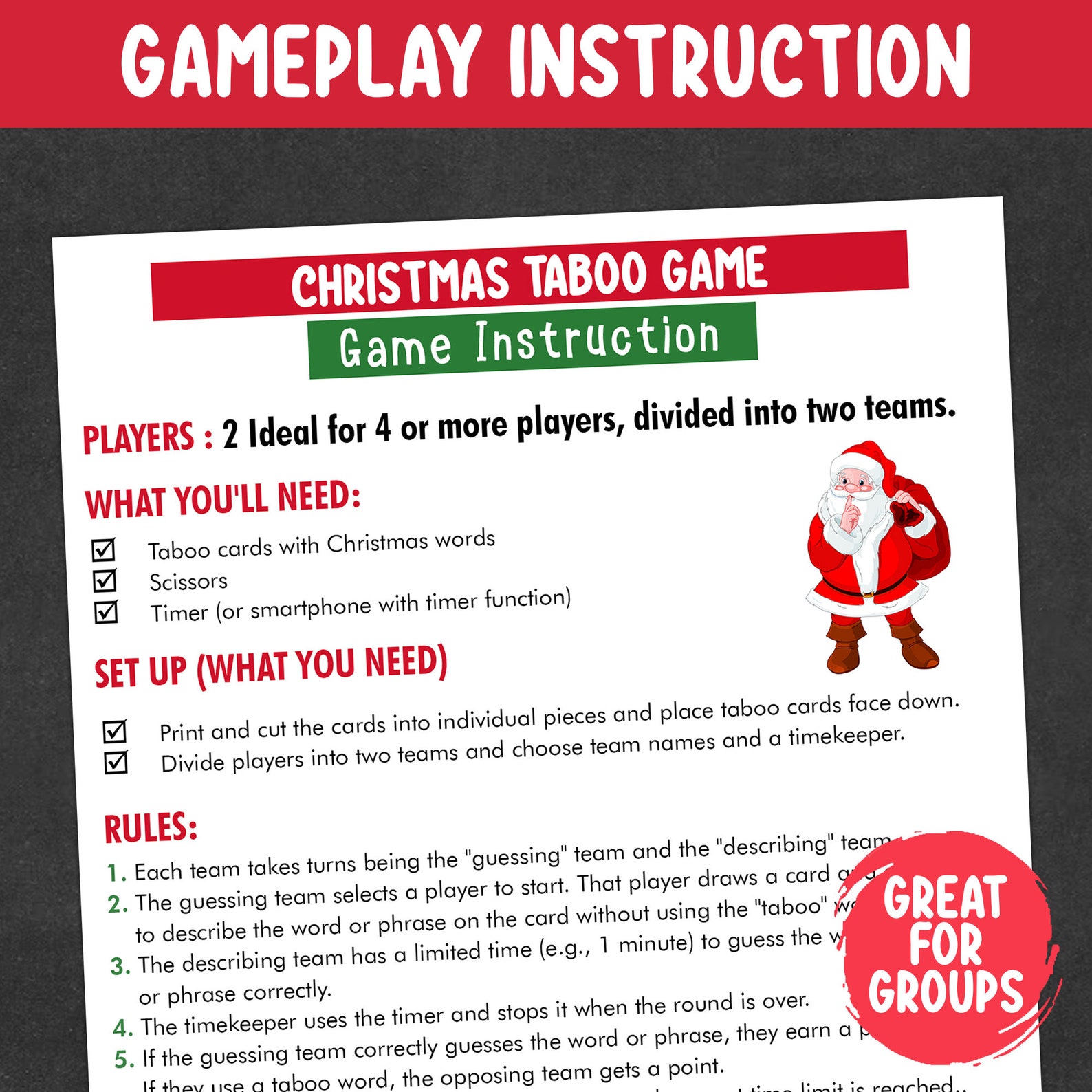 Christmas Taboo | Don't Say | Forbidden Words | Christmas Printable ...