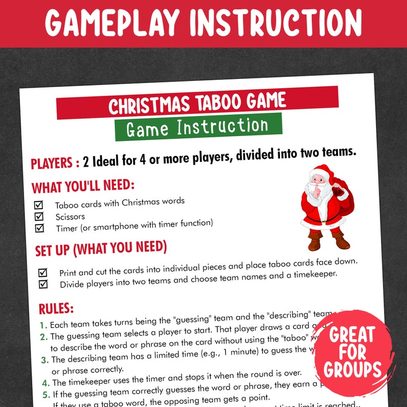 Christmas Taboo | Don't Say | Forbidden Words | Christmas Printable ...