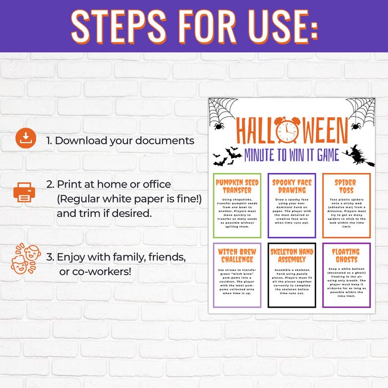 Halloween Minute to Win It Games, Printable Party Activities (digital ...