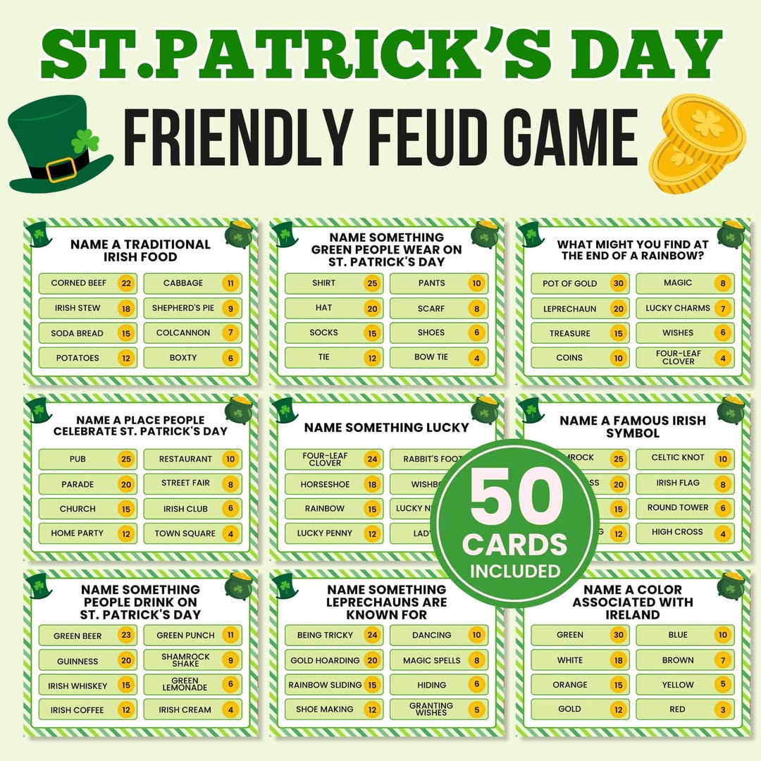 St. Patrick’s Day Family Feud Game, St. Patrick’s Day Trivia Feud, St ...