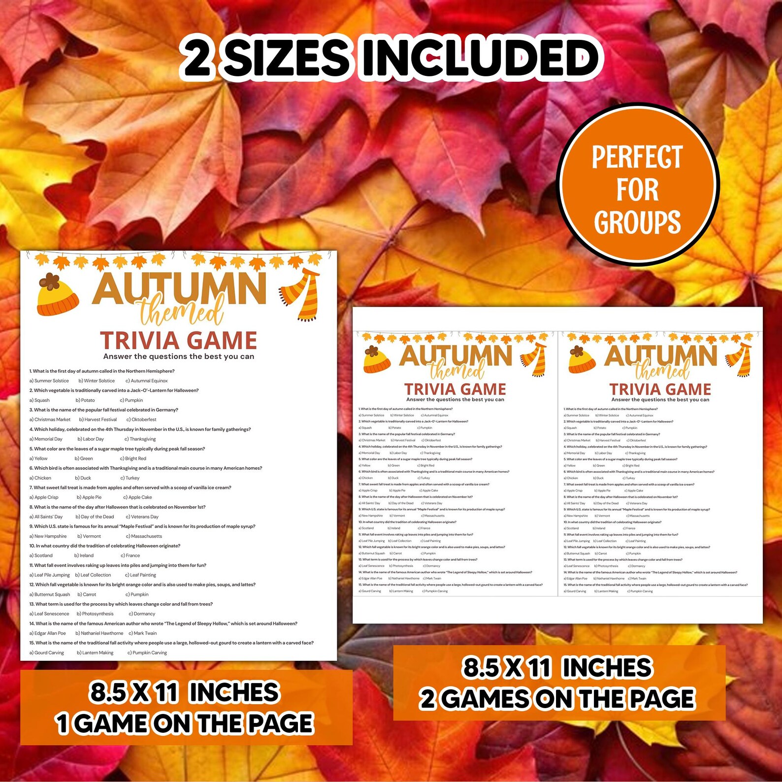 Autumn Trivia Game | Printable Fall Activity (digital Download) - Etsy