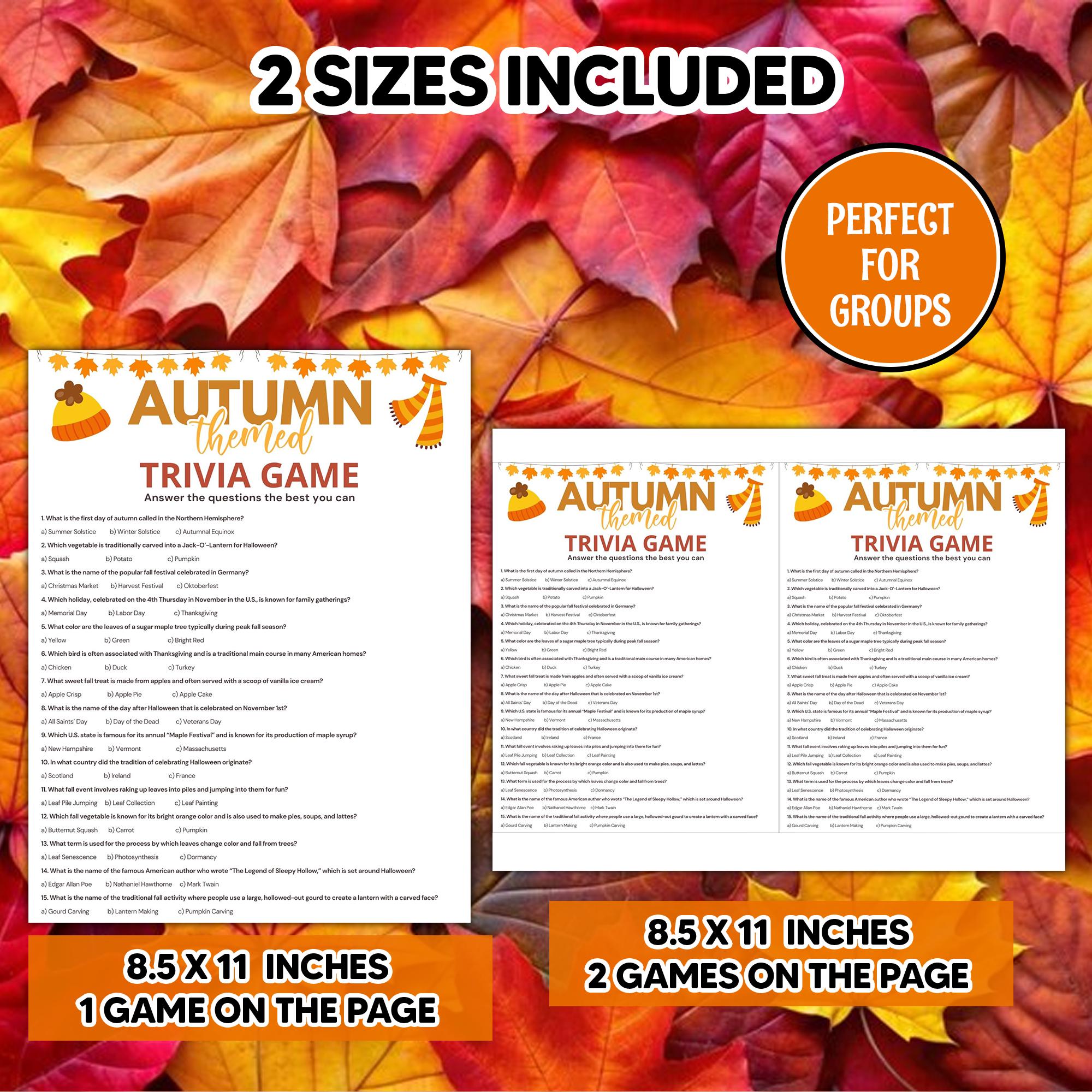 Fall Trivia Game | Printable Autumn Games | Autumn Game for Adults ...