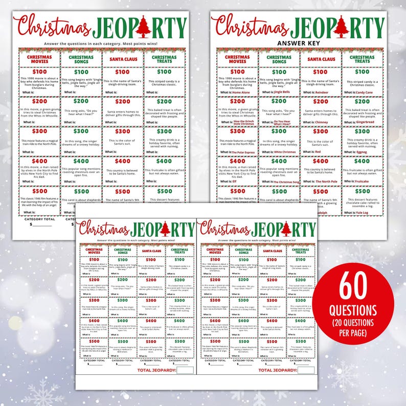 Christmas Jeopardy Game, Holiday Trivia, Family Party (digital Download ...