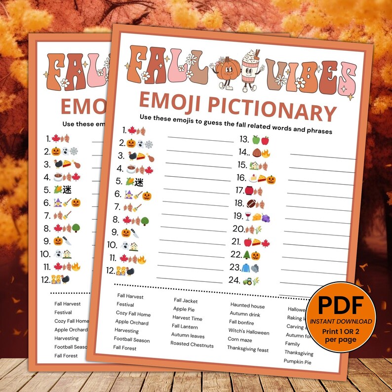 Fall Emoji Pictionary Game | Autumn Printable Party (digital Download ...