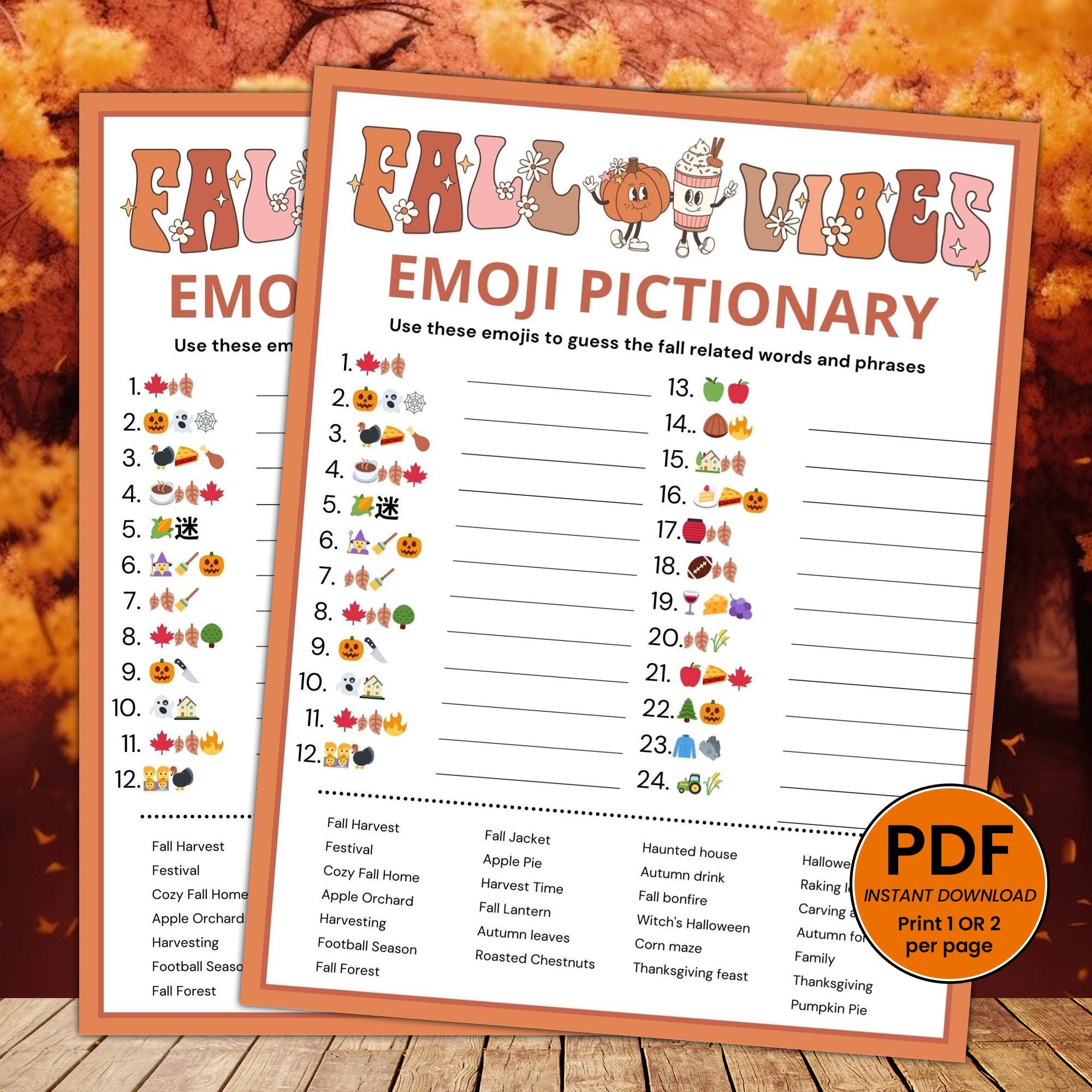 Fall Emoji Pictionary Game Printable Autumn Games Fall Time Activities ...