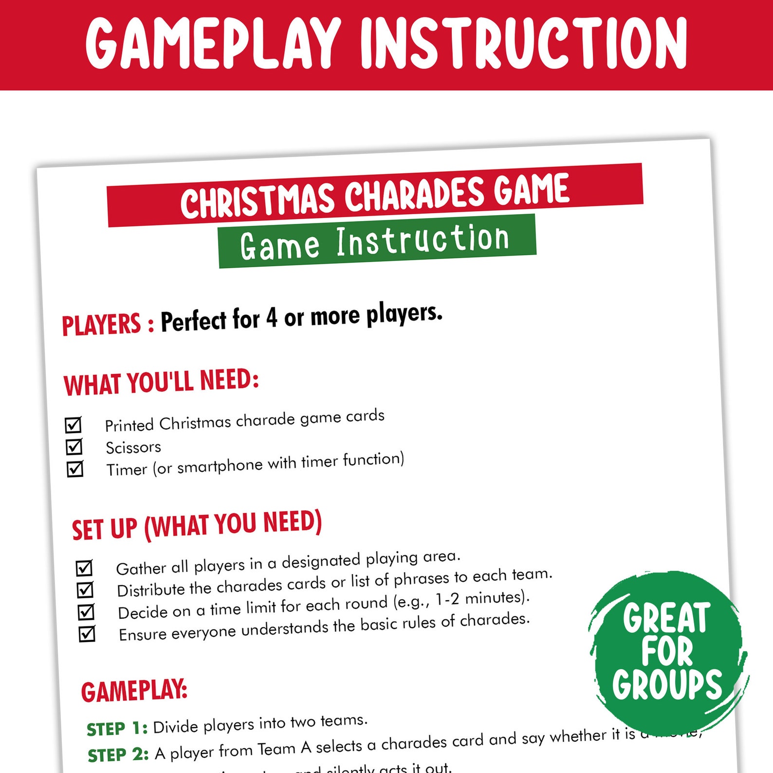 Christmas Charades Game | Christmas Printable Game | Christmas Party ...