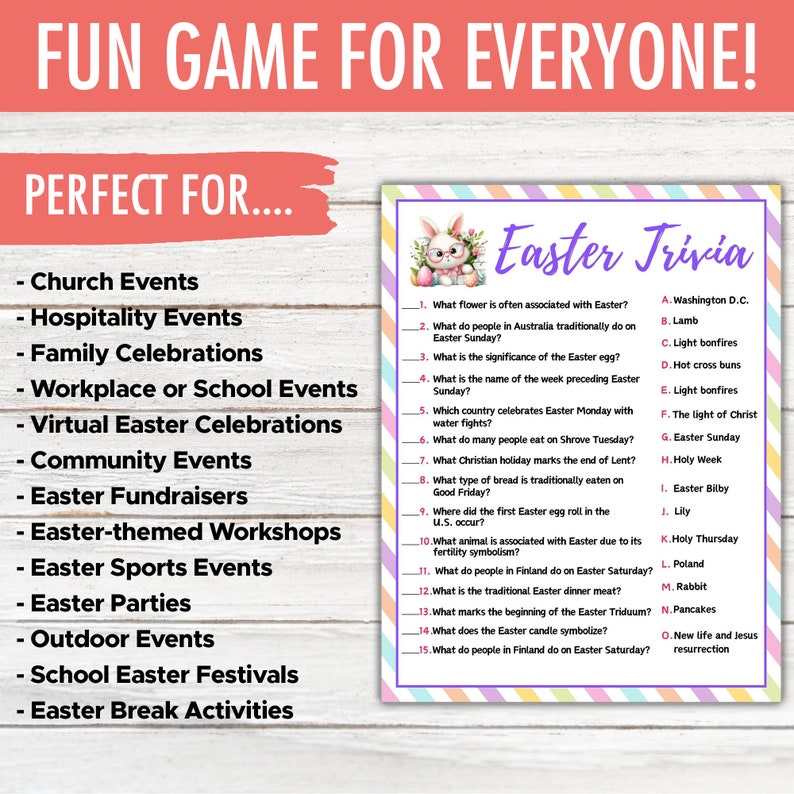 Easter Trivia Party Game, Easter Games, Adult Trivia Game, Teen Easter ...