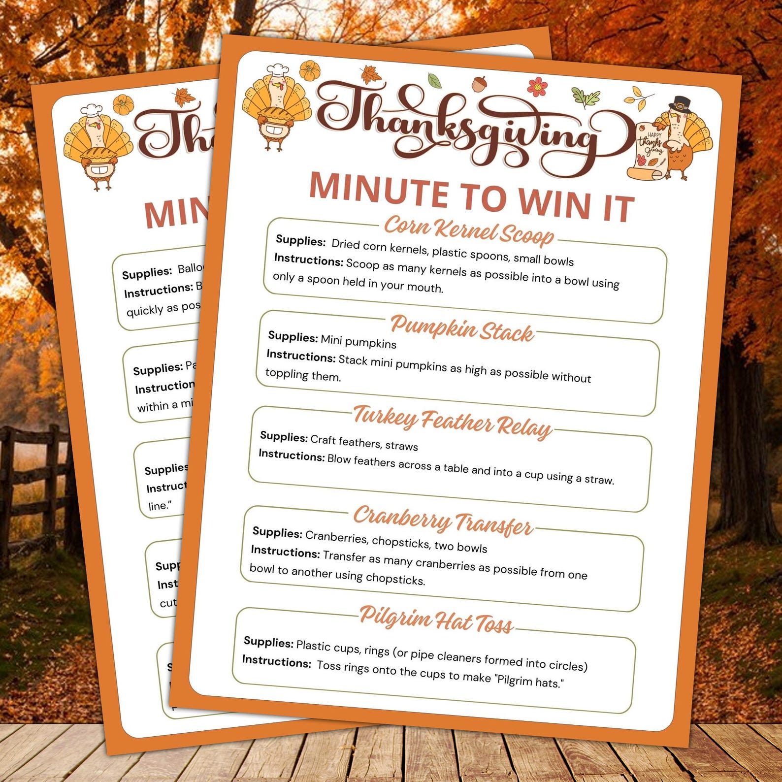 Thanksgiving Minute to Win It Games, Printable Thanksgiving Party Game ...
