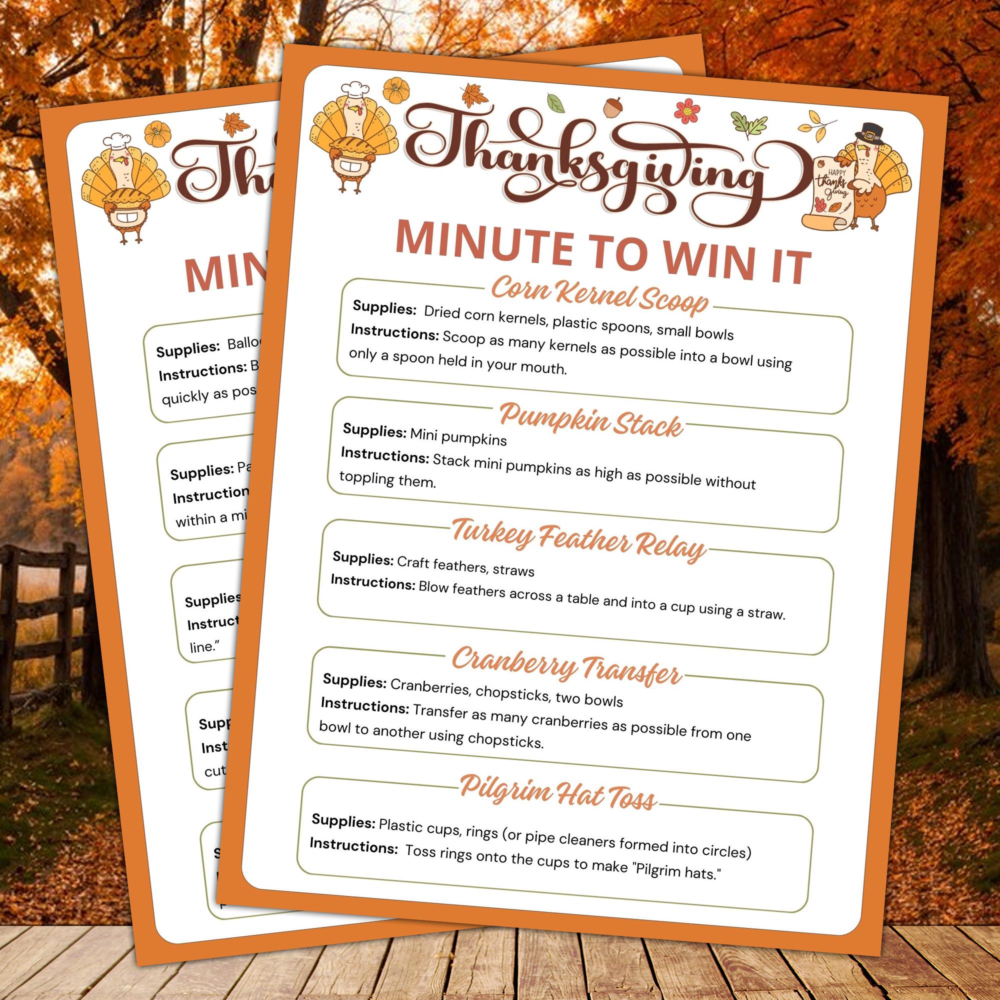 Thanksgiving Minute to Win It Games, Printable Party Activity (digital ...