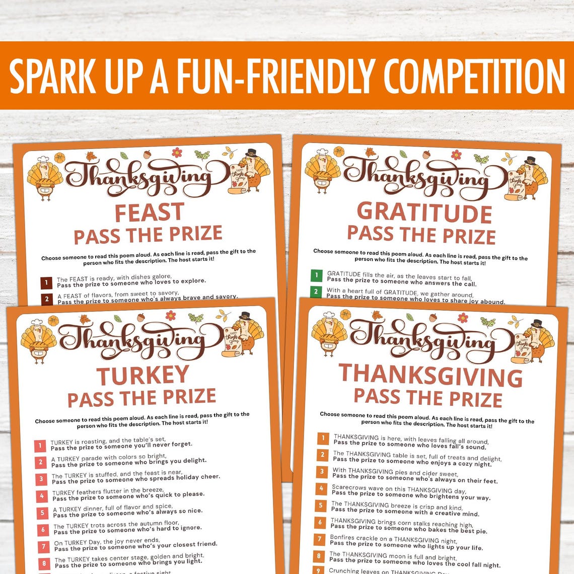Thanksgiving Pass the Prize Game, Fall Family Activity (printable) - Etsy