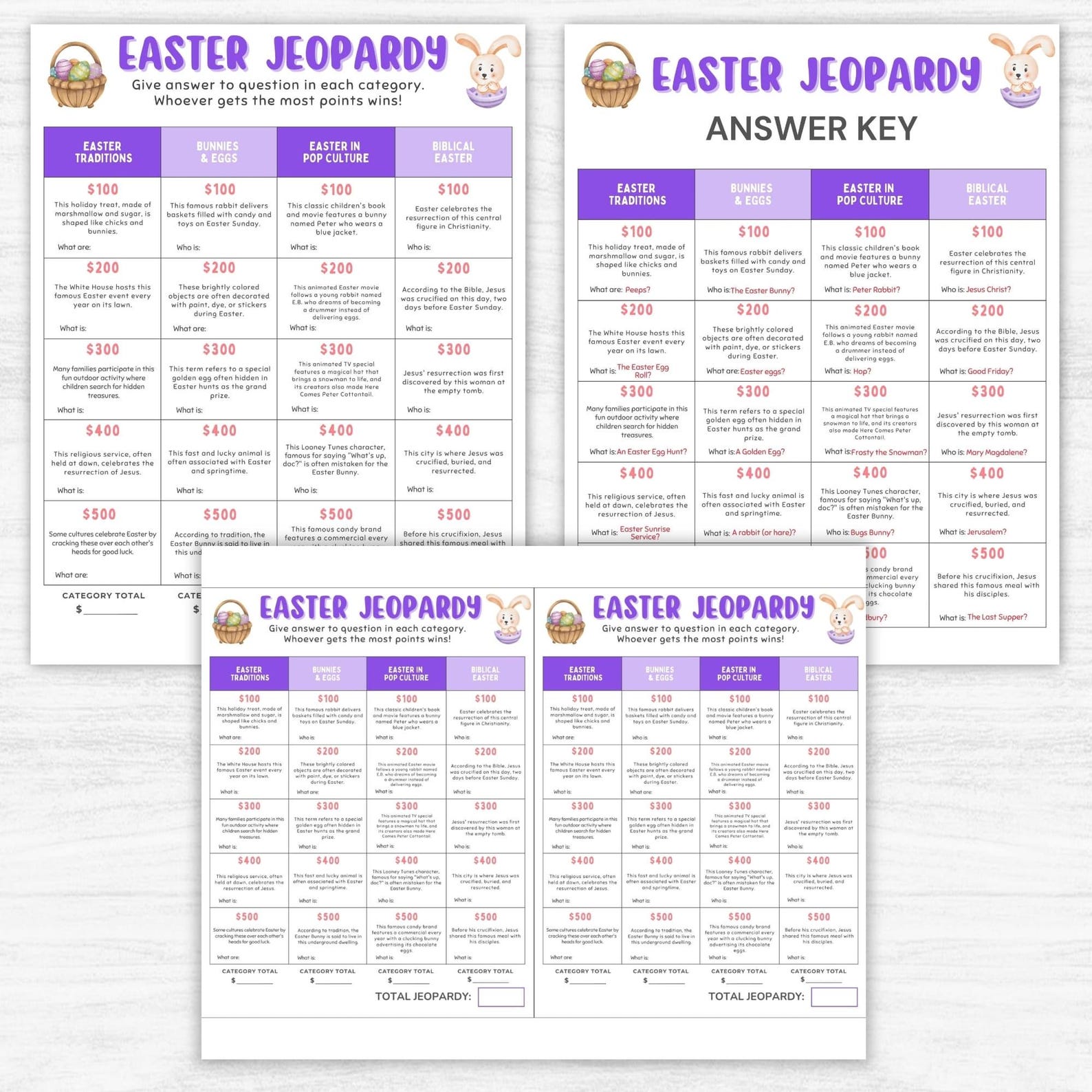 Easter Trivia Game, Easter Jeopardy, Easter Seniors Game, Easter School ...