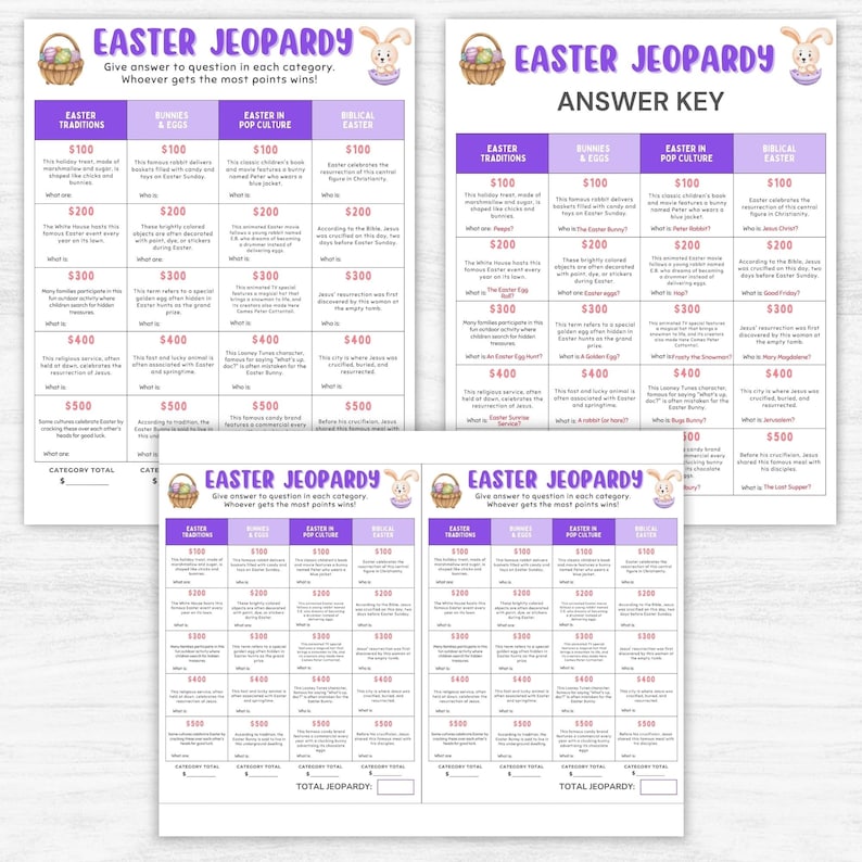 Printable Easter Jeopardy Game, Family Trivia (digital Download) - Etsy