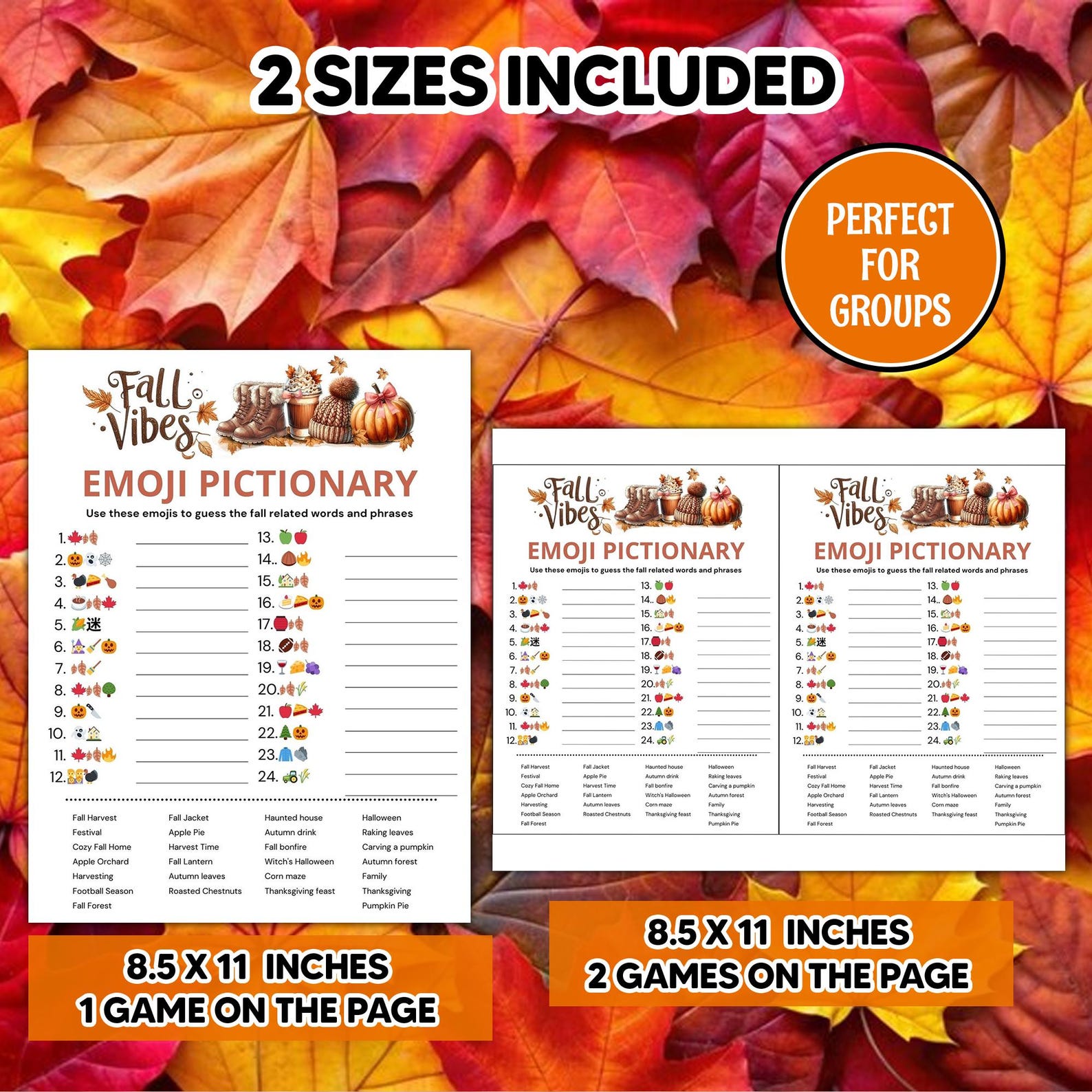 Fall Emoji Pictionary Game | Autumn Printable (digital Download) - Etsy