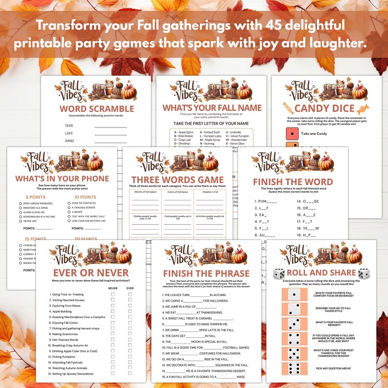 Fall Games Fall Games Printable Fall Party Games Autumn Games Autumn ...