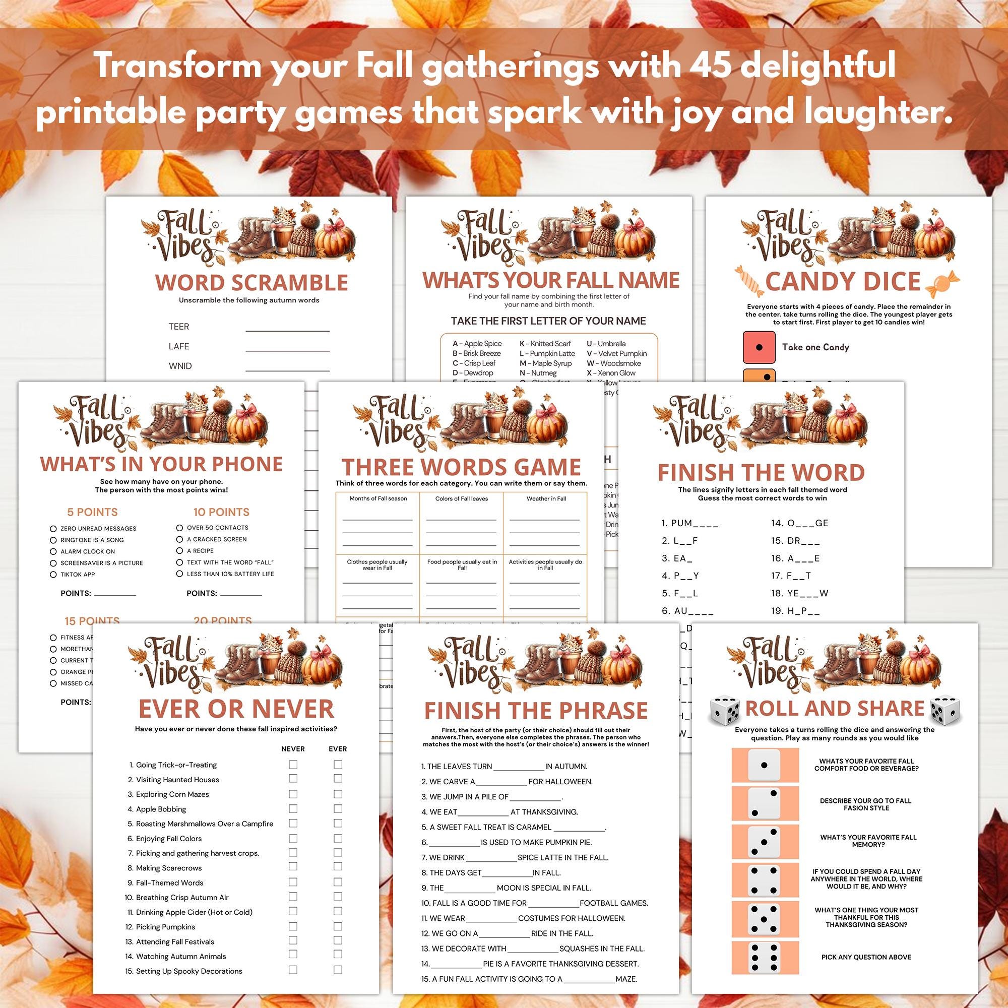 Fall Games Fall Games Printable Fall Party Games Autumn Games Autumn ...