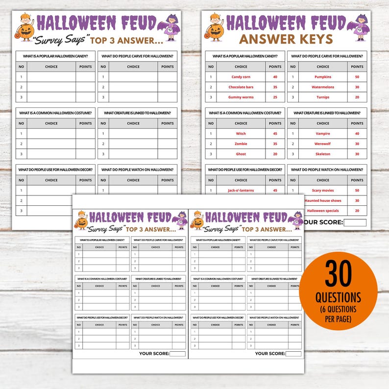 Halloween Friendly Feud Game | Office Party Halloween Game | Family ...