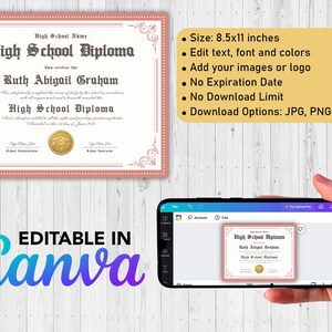 Editable Homeschool Diploma Template, Ged Highschool Custom Diploma ...