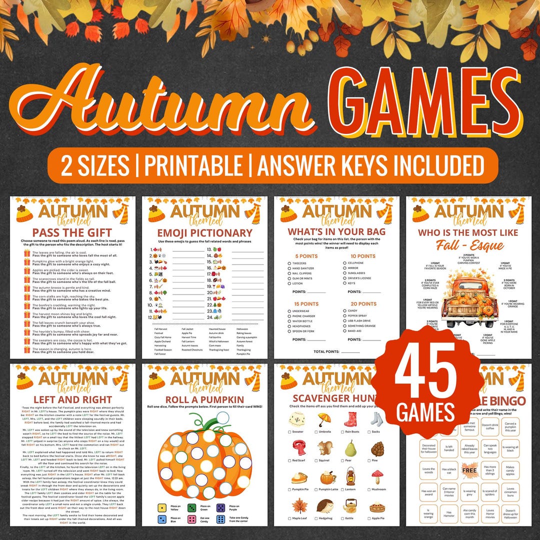 Autumn Party Games Bundle - Printable Fun for Kids and Adults - Etsy