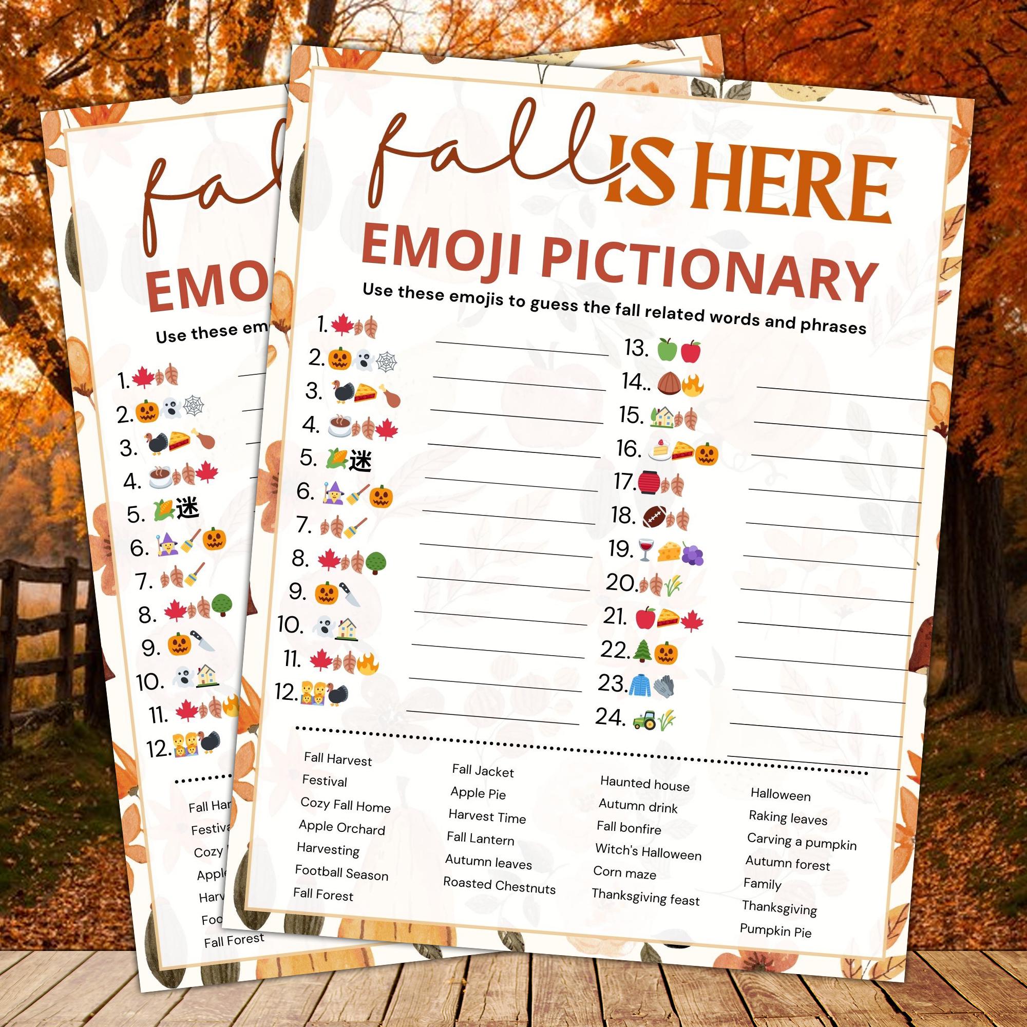 Fall Emoji Pictionary Game | Printable Autumn Games | Fall Time ...