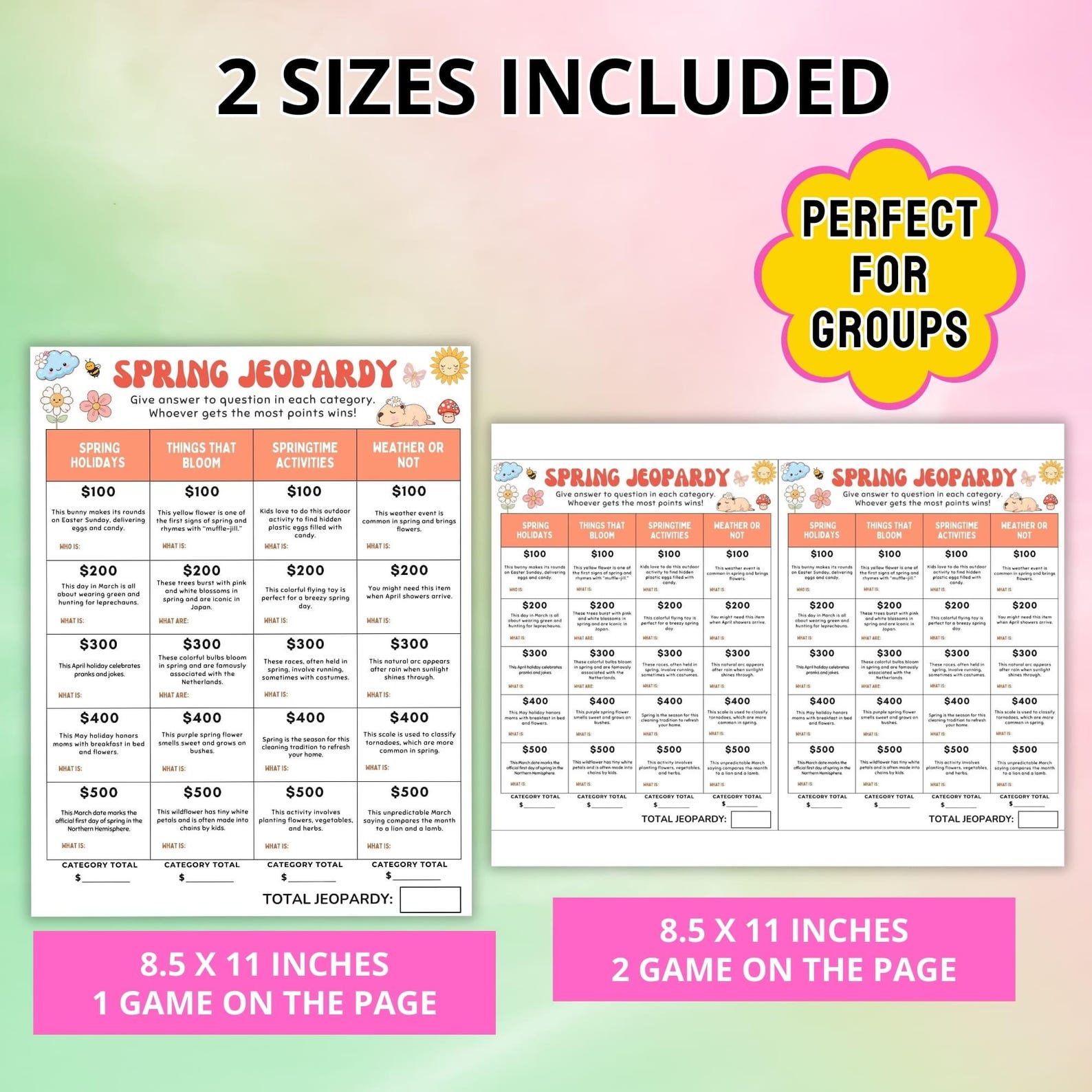 Spring Jeopardy Trivia Game, Printable Party Activity (instant Download ...