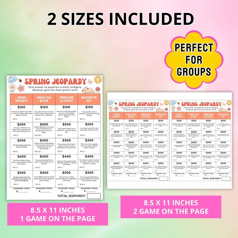 Spring Jeopardy Trivia Game, Printable Party Activity (instant Download ...