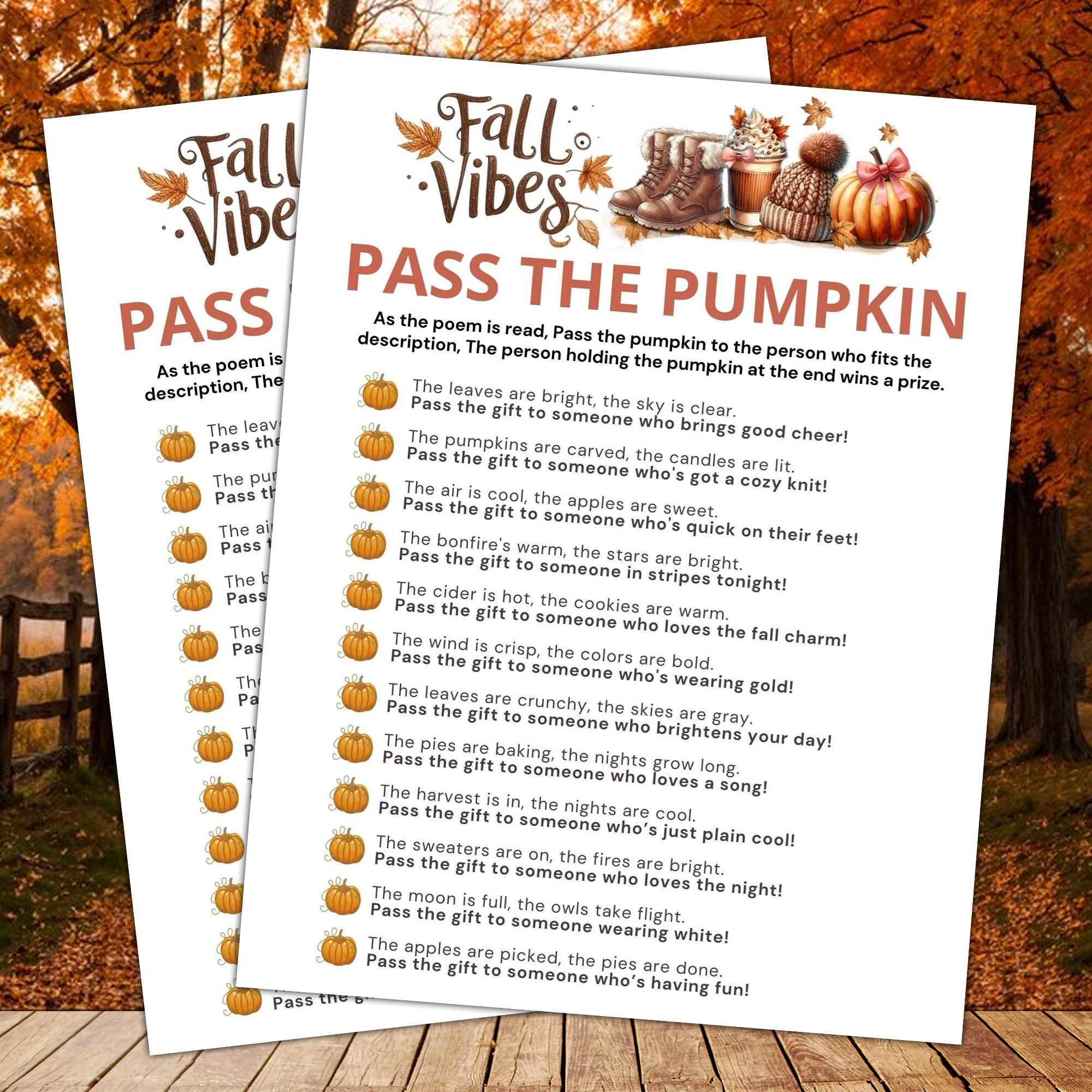 Fall Pass the Pumpkin Game | Autumn Printable Activity (digital ...